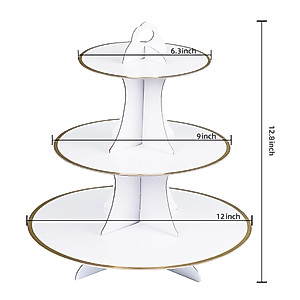 White Cupcake Stand, 3-Tier Cupcake Tower, 2 Set Cup Cake Holder,Cardboard Display Stands for Pastry Dessert Tables, Party Favors Decoration, Baby Shower, Birthday.