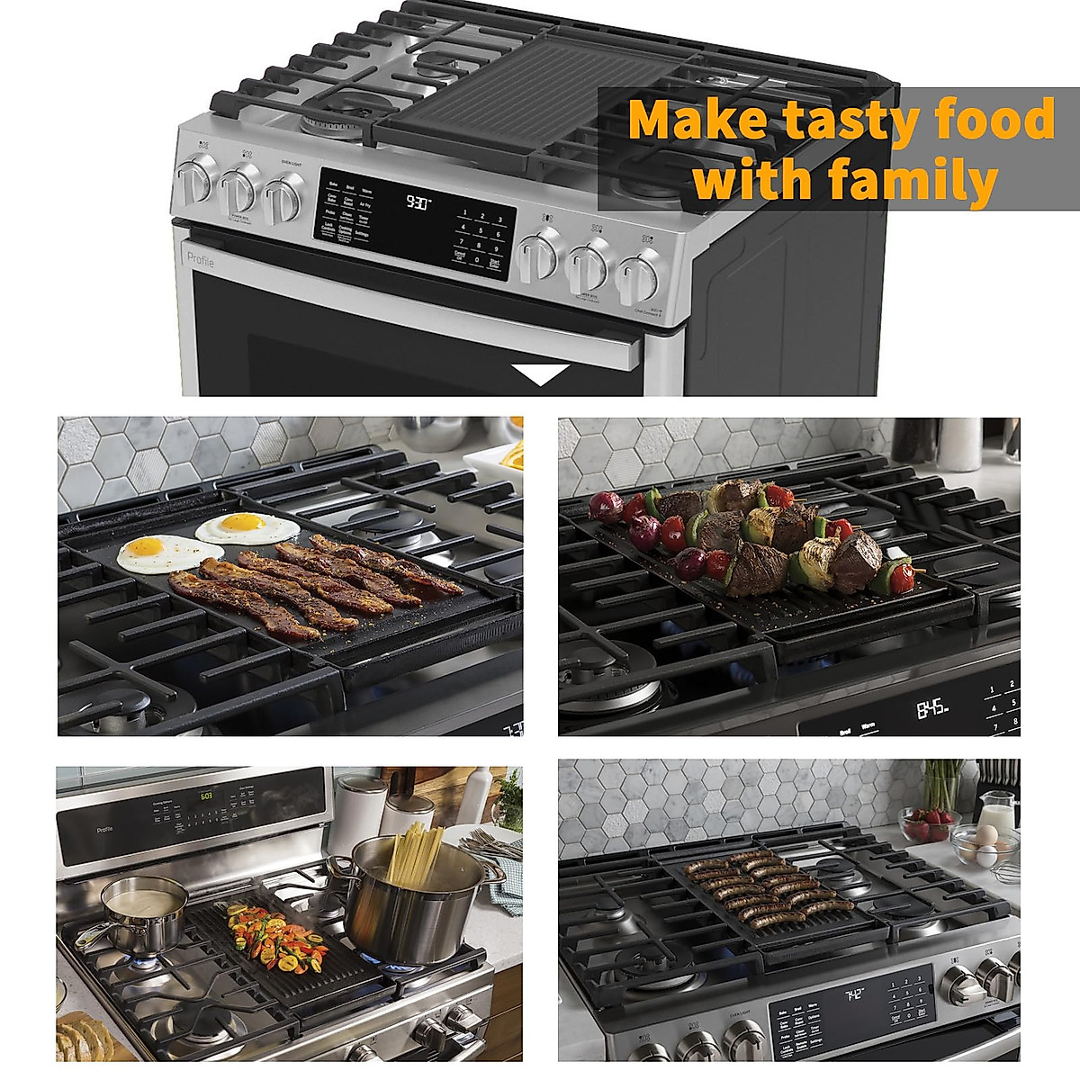 WB31X24998 WB31X24738 Griddle Replacement Parts For GE Stove Parts Top Griddle Plate, JXGRILL1 General Electric Gas Range Parts Reversible Cast Iron Center Griddle Flat Top Pan 1 Pack