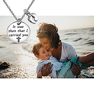 FUSTMW It Was Then That I Carried You Necklace Footprints In the Sand Poem Gifts Christian Jewelry Religious Gifts (silver)