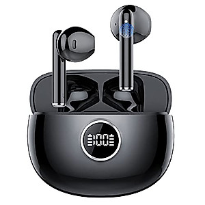 Truee Wireless Earbuds 37H Long Battery Life 5.3 Bluetooth Earbuds Black Wireless Headphones IPX7 Waterproof Ear Buds Fast Charging for Sport Mini Light Stereo Bluetooth Earphones Support iOS Android