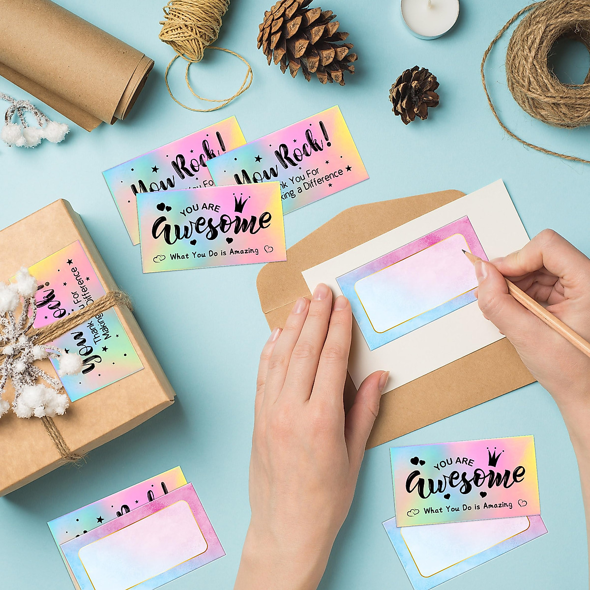 YHNTGB 210 pcs Holographic Thank You Cards bulk appreciation gifts You are Awesome You Rock Greeting Cards Thank You for Making a Difference Cards for Students Volunteers Doctors Teachers businessman