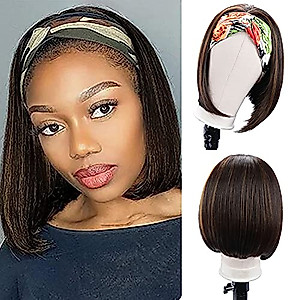 GOWIT Short Headband Wig 10 Inch Bob Headband Wigs for Black Women Glueless Half Wigs Heat Resistant Synthetic Headband Wig for Cosplay Party Daily Use(10",HL6/30/27)