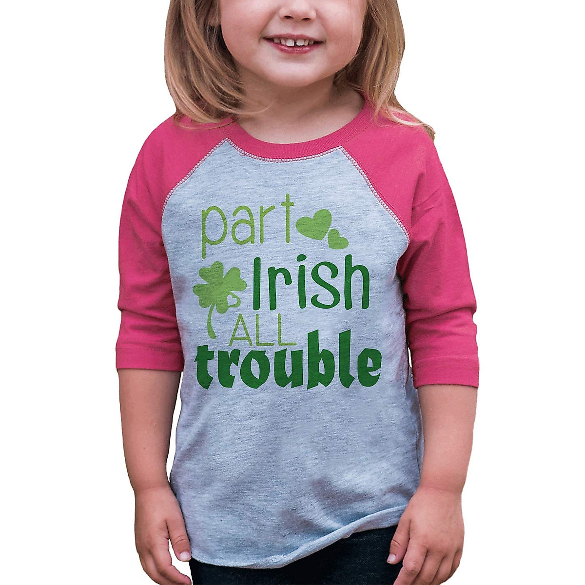 7 ate 9 Apparel Girls' St. Patrick's Day Vintage Baseball Tee 3T Months Pink and Grey