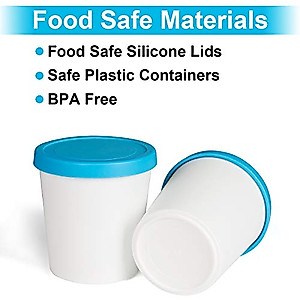 DUNCHATY Ice Cream Containers (Set of 2, 1 Quart Each) Freezer Dessert Containers Reusable Ice Cream Storage Cups with Silicone Lids for Homemade IceCream Frozen Yogurt Sorbet Blue