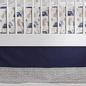 Levtex Baby - Rowan Crib Bed Set - Baby Nursery Set - Navy Grey White Blue Taupe - Bears and Mountains - 5 Piece Set Includes Quilt, Two Fitted Sheets, Wall Decal & Skirt/Dust Ruffle