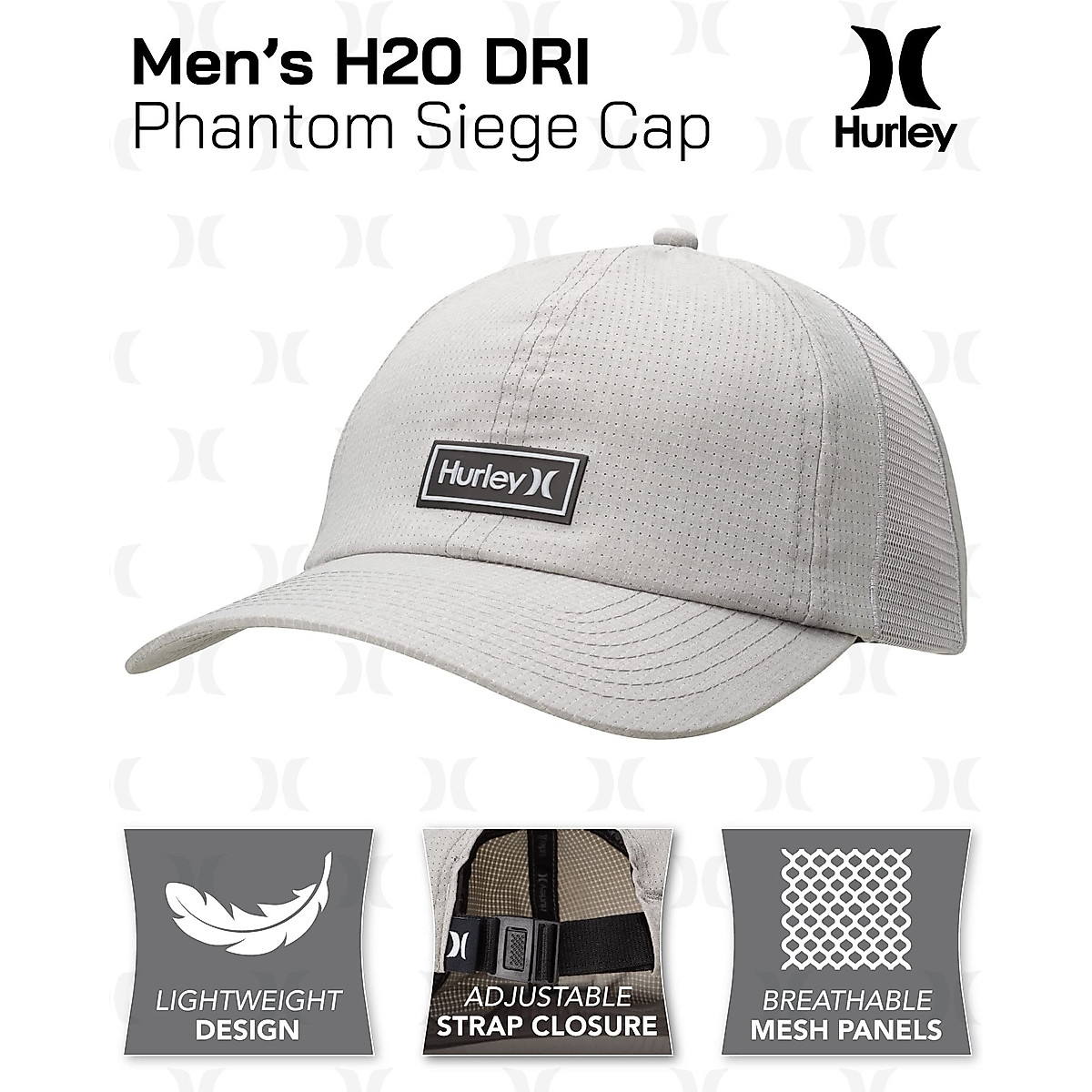 Hurley Men's Baseball Cap - Compact One & Only Snap Back Hat, Size One Size, Wolf Grey