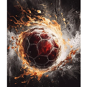 OfFsum Paint by Numbers for Adults and Kids DIY Painting Kit with 40X50cm Pre-Printed Textured Art Canvas Acrylic Paints & 3 Brushes Ideal for Beginners Art Flame Football 1