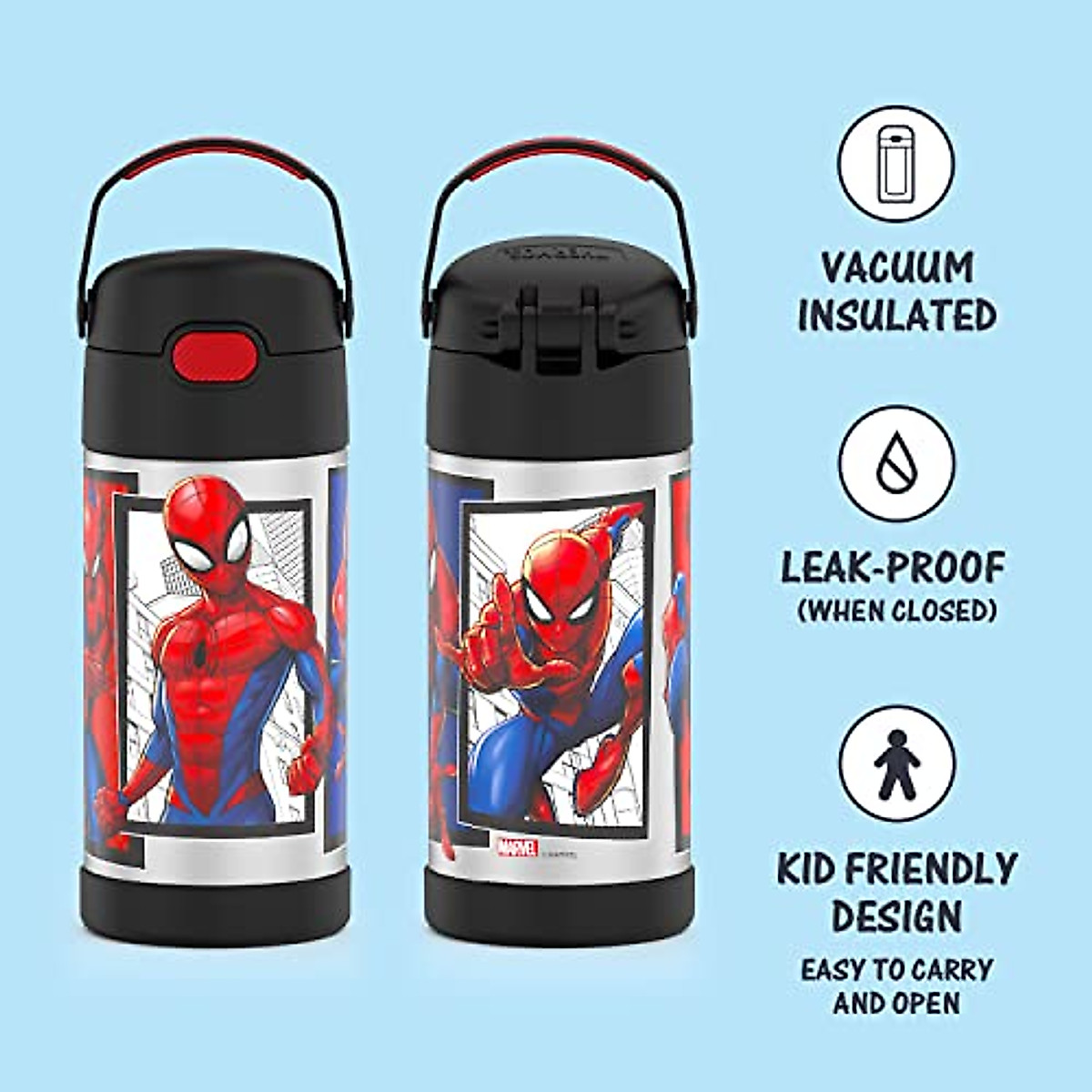 THERMOS FUNTAINER 12 Ounce Stainless Steel Vacuum Insulated Kids Straw Bottle, Spider-Man & Thermos Replacement Straws for 12 Ounce Funtainer Bottle, Clear, 1 Pack