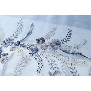 Jeelow Silk Wool Fashion Scarf Shawl Wrap Lightweight Sheer For Women Floral Embroidery Wedding Party Prom (Blue Floral)