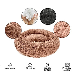 Nepfaivy Calming Dog Cat Donut Bed - Fluffy Cat Beds for Indoor Cats Washable, Round Dog Beds for Small Dogs, Anti Anxiety Plush Pet Pillow Bed for Puppy, Waterproof Non-Slip Bottom
