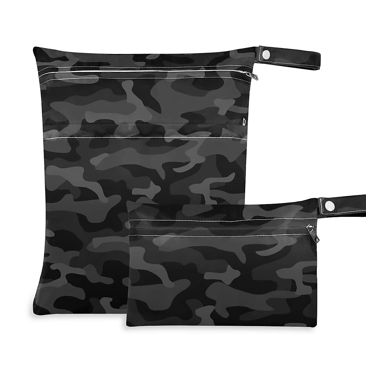 Baofu Camo Pattern Wet Dry Bags Sets Waterproof Reusable Travel Beach Baby Cloth Diaper Wet Dry Bags Organizer with Two Zippered Pockets for Swimsuit and Gym,2Pack