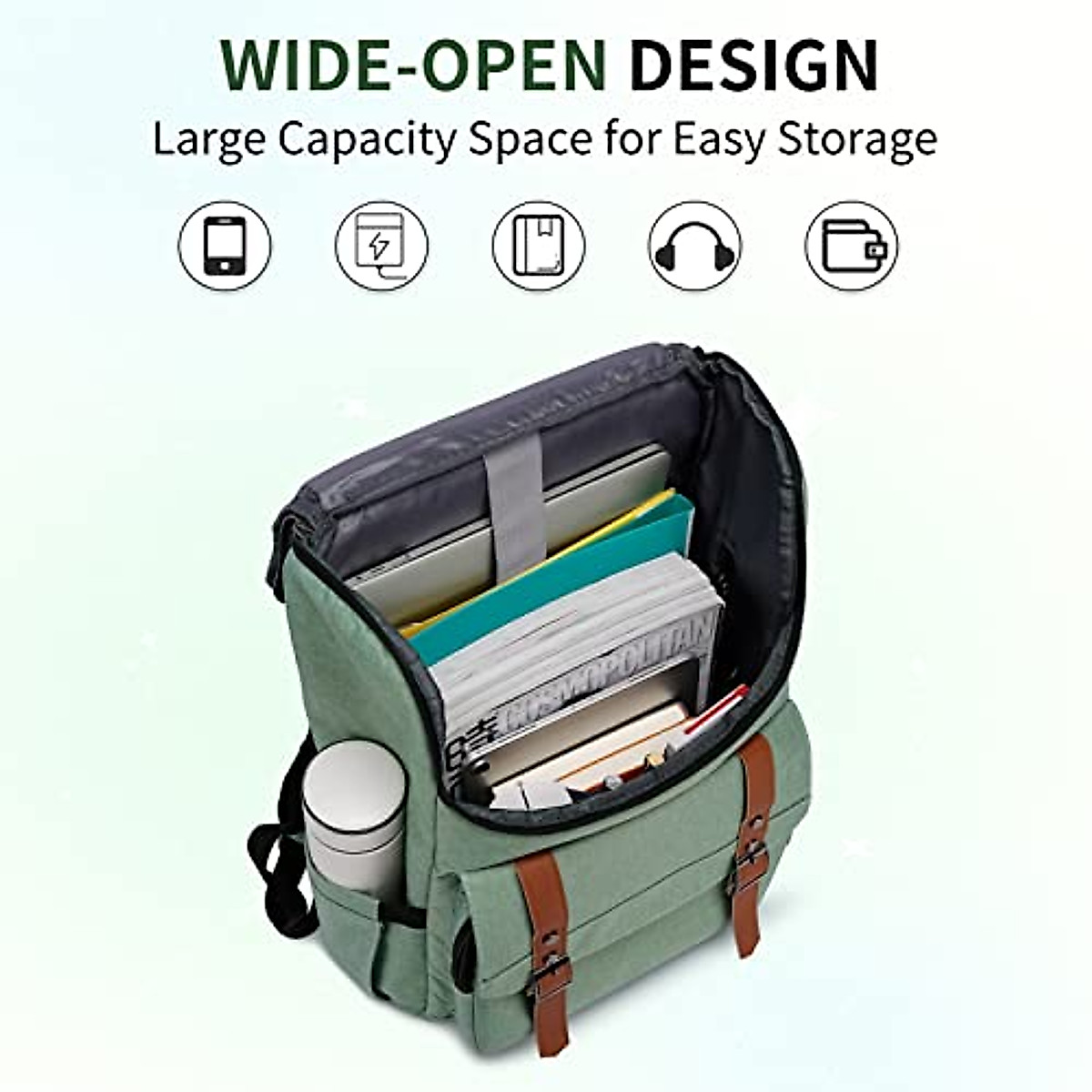 zalupri Work Laptop Backpack for Women and Men, 15.6 inch Computer Travel Backpacks for Working Stylish Teacher Backpack Casual Daypack laptop Bag with USB Charging Port, Green
