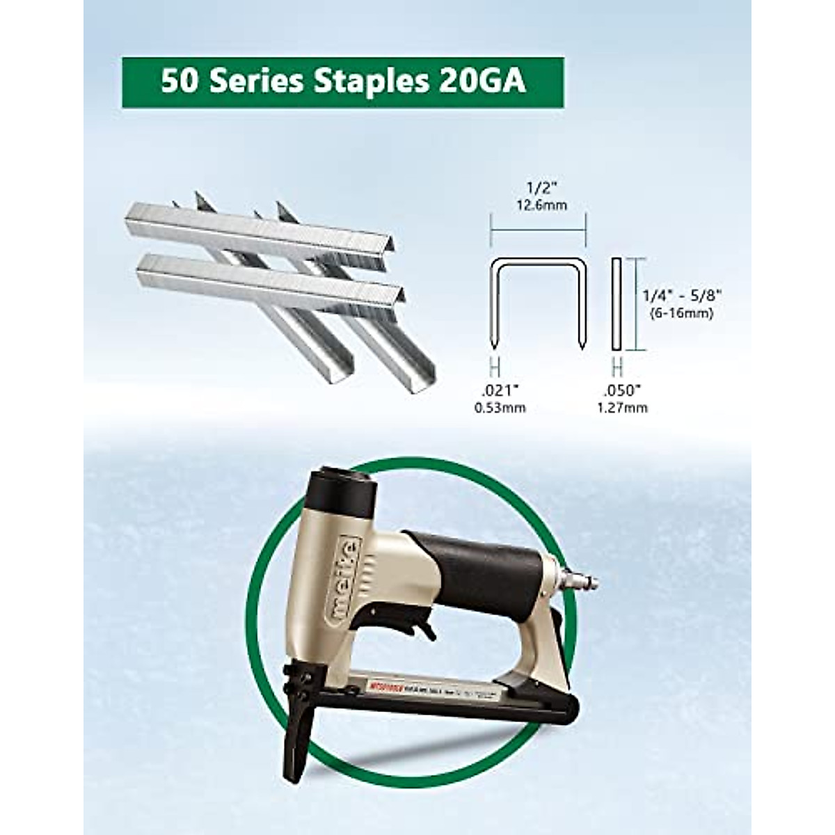 meite MT5016SLN Pneumatic Upholstery Stapler 20 Gauge 1/2-Inch Crown 1/4-Inch to 5/8-Inch Length Long Nose Stapler Fine Wire Stapler with Safety
