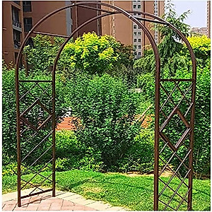 Metal Garden Arch Metal Garden Arbour Trellis Archway Rose Arch Wedding Archway Heavy Duty Strong Tubular Arbour Flower Stand with Base (Bronze W2.6xH2.3m/8.5x7.5ft)