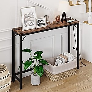 Amyove Console Table with Outlets, Narrow Sofa Table with Charging Station, 39.3" Entryway Table with Storage, Behind Couch Sofa Table for Living Room, Hallway, Foyer, Bedroom-Vintage
