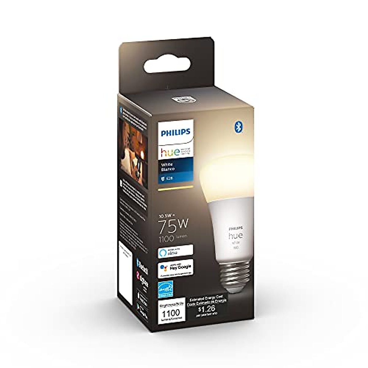 Philips Hue White and Color Ambiance 2-Pack A19 LED Smart Bulb & White A19 Medium Lumen Smart Bulb, 1100 Lumens, Bluetooth & Zigbee Compatible (Hue Hub Optional), 1 Bulb
