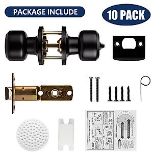 GRAUERHUND 10 Pack Matte Black Door Knobs Privacy Interior Lock Passage Bedroom Bathroom Keyless Doorknob Door Handle Lockset Hardware and Instruction Included