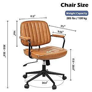 Artswish Brown Leather Desk Chair, Mid Century Office Chair, Criss Cross Chair with Wheels and Arm, Swivel Desk Chair with Adjustable Height and Backrest, Rolling Chair for Home Office, for Adult