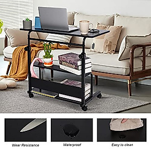 Portable Desk Small Desks for Small Spaces Laptop Table Black Rolling Adjustable Desk on Wheels Mobile Couch Desk for Bedroom Home Office Computer Standing Desk Student Desk with Storage 32x16 Inch