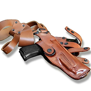 Premium Leather Vertical Shoulder Holster System with Double Magazine Carrier for Kimber 1911 5'' Inch BBL, Right Hand Draw, Brown Color #1111#