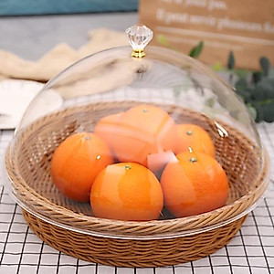 YOUEON Imitation Rattan Bread Basket with Acrylic Dome Cover, 12 Inch Round Woven Fruit Basket Handmade Poly Food Serving Basket for Bread, Snacks, Vegetable, Food