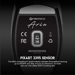 FANTECH ARIA XD7 Wireless Gaming Mouse - Pixart 3395 Gaming Sensor 26000 DPI, HUANO Switches, Super Lightweight 59 Grams and Ambidextrous Egg Shape, 3-Mode Connectivity, Black