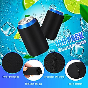 100 Pack Black Blank Can Cooler Sleeves Bulk Collapsible Can Covers Neoprene Insulated Drink Insulator Sleeve Reusable Personalized Sublimation Sleeves for Soda Water Bottle Weddings Party