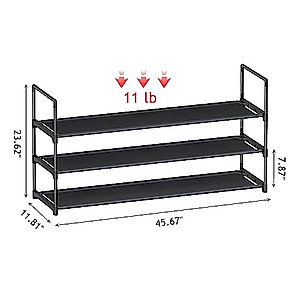 HITHIM 3 Tier Long Shoe Rack,Stackable Wide Shoe Shelf for Shoe Storage,Sturdy Shoe Stand,Non-Woven Fabric Shoe Organizer for Closet,Upgrade Shoe Holder for Entryway, Doorway and Bedroom
