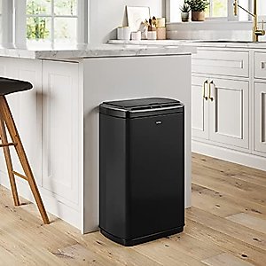 Kraus KTCS-10MB GarbagePro Rectangular 13 Gallon Hands-Free Motion Sensor Trash Can Battery Operated in Matte Black Finish with SoftShut Touchless Lid