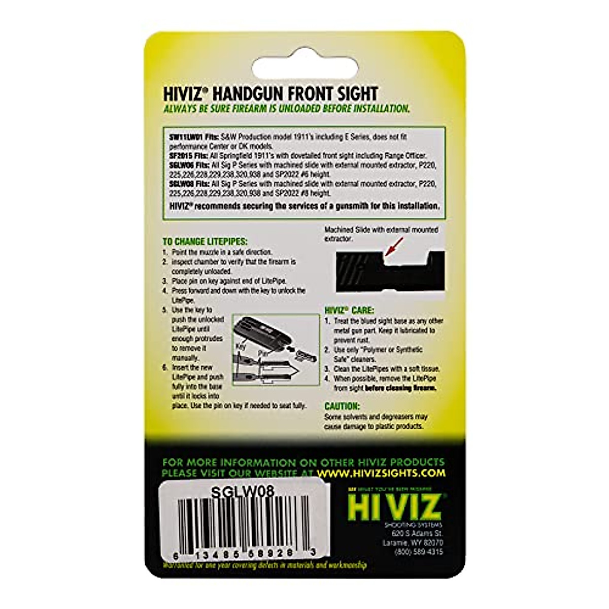 HiViz SGLW08 Interchangeable LITEWAVE Front Handgun Sight for Sig Sauer, 8