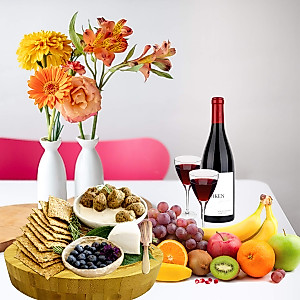 Cheese Board with Cheese Tools Round Cutlery Set Bamboo Charcuterie Board Set With 4 Knives Comes with Slide Out Drawer Platter Serving Tray Durable Best Gift for Wedding Birthday Housewarming (20)