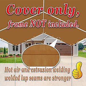 Strong Camel 10 x 20 Ft Carport Replacement Canopy Cover Garage Top Tent Shelter Tarp with Free 40 Ball Bungee (Tan)