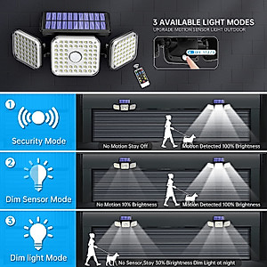 Solar Lights Outdoor, 132 LED 1500LM Solar Security Flood Lights with Remote Control, Wireless Motion Sensor Lights 3 Heads 270° Wide Angle Illumination IP65 Waterproof Wall Lights (2 Packs)