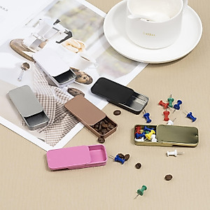 IUAQDP 12 Pieces Mini Slide Top Tin Container, Metal Rectangle Push-Pull Box with Removable Slide Cover, Portable Empty Storage Organizer Case for Candle Candy Lip Balm Jewelry Herb Craft, 10g/0.35oz