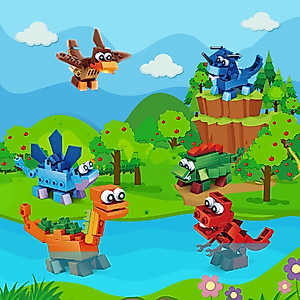 GearRoot 12 Pack Party Favors for Kids, Dinosaur Building Blocks, Assorted Mini Animals Building Blocks Sets for Goodie Bags Fillers, Classroom Prizes, Birthday Gifts,Easter Basket Stuffers