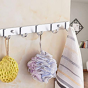 Qiningxia Space Aluminum Hooks Bar Coat Hat Clothes Robe Holder Rack 5 Hooks Wall Hanger, Silver