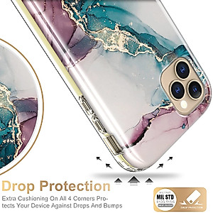 Esdot Compatible with iPhone 11 Pro Max Case with Built-in Screen Protector,with Fashionable Designs for Women Girls,Protective Phone Case for Apple iPhone 11 Pro Max 6.5" Turquoise Pink Marble