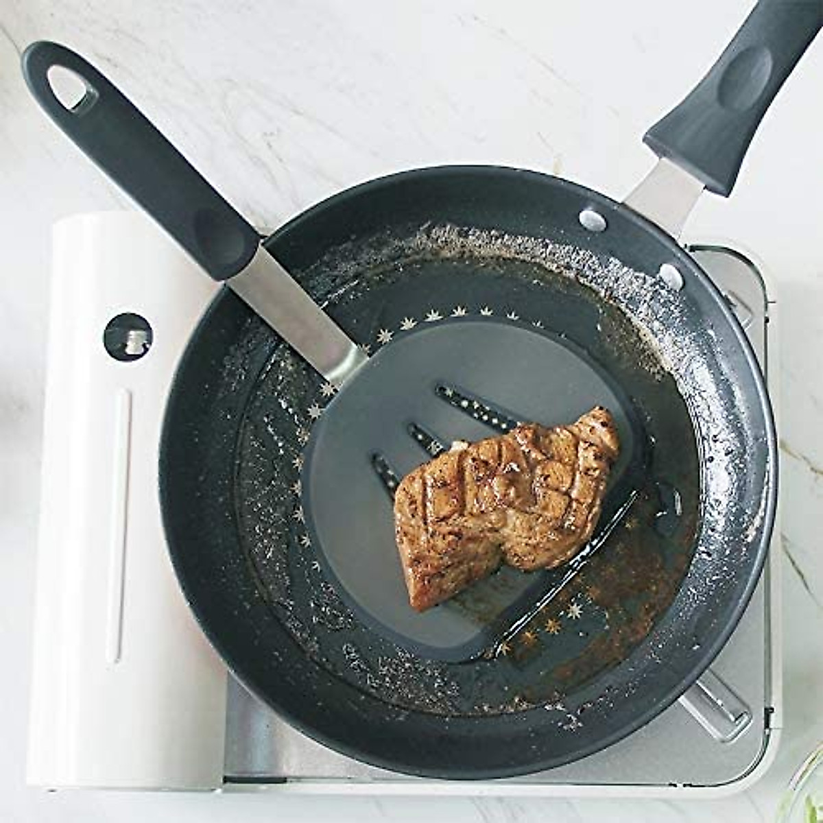 GEEKHOM Silicone Melt Proof 600F Heat Resistant Spatulas Set &amp; Tongs 2pack 9“+12” Silicone Tips Cooking Tongs