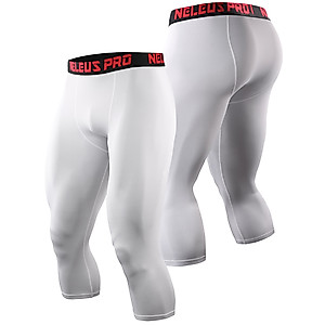 NELEUS Men's 3 Pack Running Capri Leggings Athletic Compression Short,6057,Black,Grey,White,L,EU XL