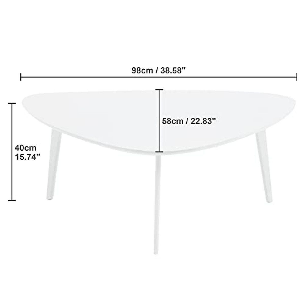 Small Oval Coffee Table Wood Mid Century Modern Coffee Tables Minimalist Farmhouse Style Chic for Living Room,Natural Wooden Texture,Unique Triangle Tabletop,Oak Leg,White 38.5"