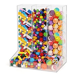 Bfttlity Acrylic Wall Toy Dispenser Acrylic Wall Organizer Kids Furniture for Playroom with 3 Compartment for Blocks, Balls, Puzzles and Coffee Capsule