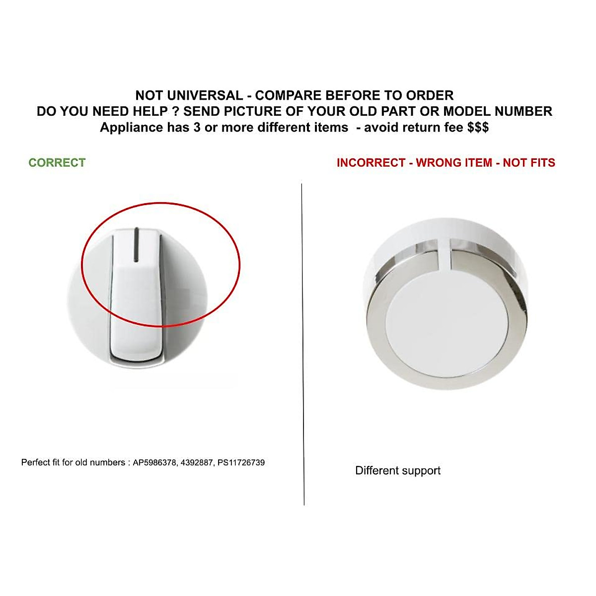 GLOB PRO SOLUTIONS AP5986378 PS11726739 EAP11726739 PD00035722 CKD3183 Control Knob Assembly