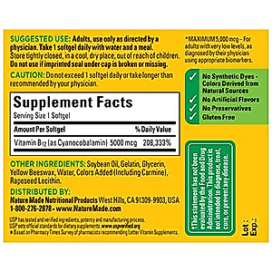 Nature Made Maximum Strength Vitamin B12 5000 mcg, Dietary Supplement for Energy Metabolism Support, 60 Softgels, 60 Day Supply