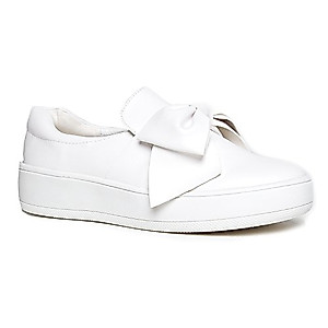 J. Adams Wally Platform Sneakers for Women - Comfortable Slip On Shoes with Bow - White Vegan Nubuck - 11