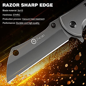 Zxcan Pocket Knife, Folding Knife 5CR13 Carbon Steel Stainless Blade, EDC Knife with Liner Lock, Pocket clip, Tactical Knife for Camping Indoor and Outdoor Activities Men Gift