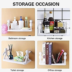 2 Pcs 2022 Punching-Free Villain Storage Rack The Kitchen Toilet Receive Shelf, Villain Design White Floating Shelves, Punching-Free Storage Rack for Kitchen, Bathroom (Gray)