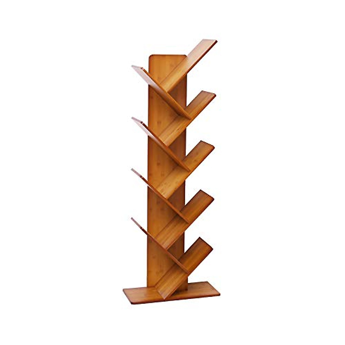 C&AHOME 9-Shelf Tree Bookshelf, Bamboo Bookcase, Book Rack, Storage Shelf Rack in Living Room, Free-Standing Books Holder Organizer, Space Saver for Home, Office Oak Red