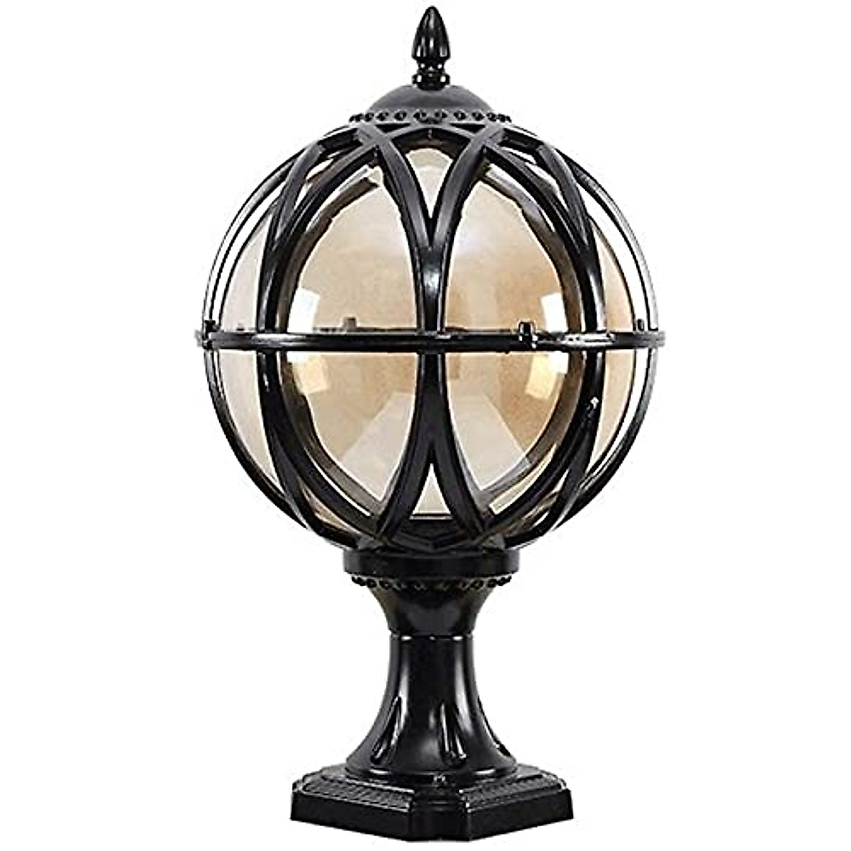 Mrdsre Classic Aluminium Die-Casting Post Light Glass Outdoor Globe Column Light Lantern Traditional Victorian Patio Pillar Lamps Waterproof Courtyard Porch Gate Landscape Street Lighting Fixture E27