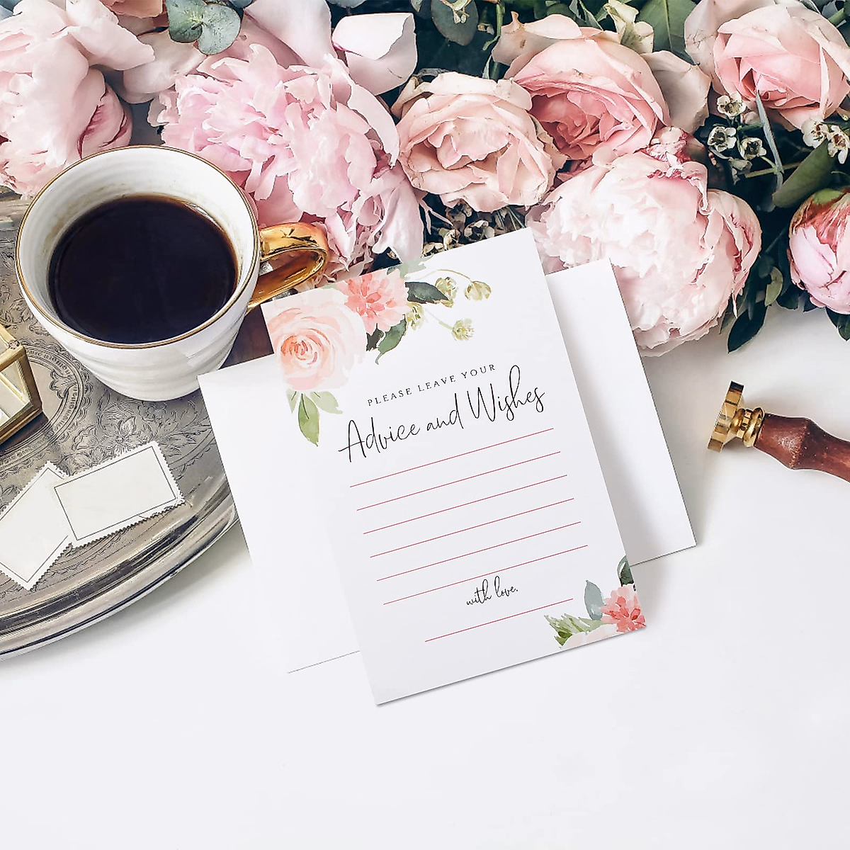 URROMA 4”x6” Wedding Advice and Wishes Cards, 50 Pcs Floral Advice and Wishes Cards for Receptions Dinner Parties and Celebrations Bridal Shower Table Decor