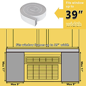 Powrocket Window Air Conditioner Foam Insulated Panel, 17-Inch High x 9-Inch Wide All Season Protection Window AC Side Panels Kit with Air Conditioner Top Seal Strip